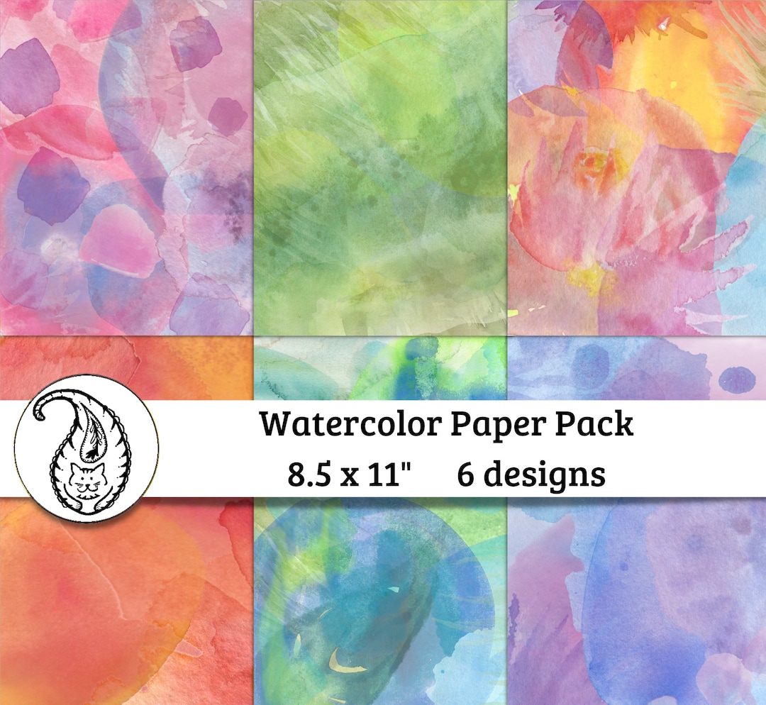 WATERCOLOR COLLAGE PAPER Pack, 6 Designs, Instant Download, Original ...