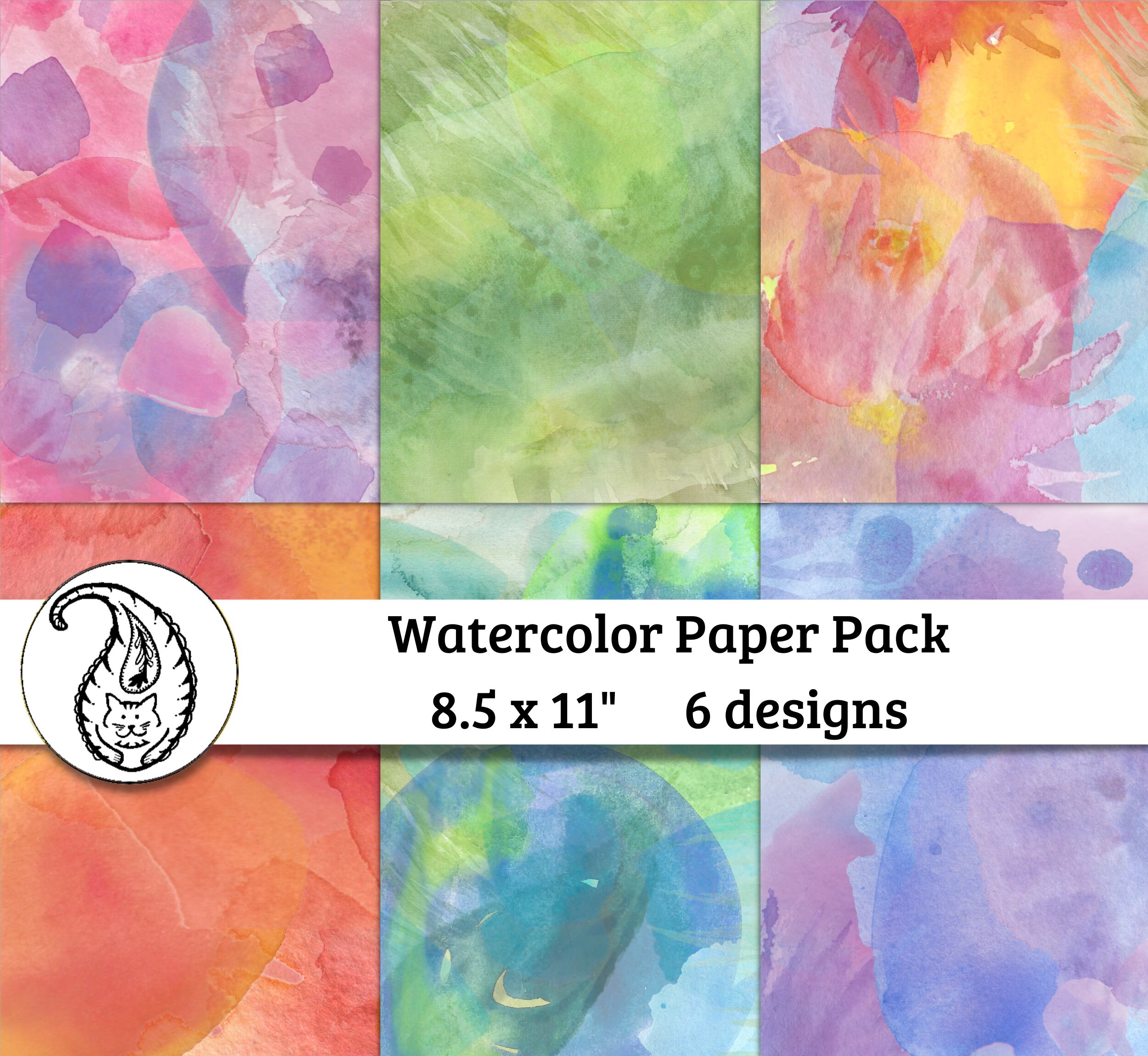 WATERCOLOR COLLAGE PAPER Pack, 6 Designs, Instant Download, Original ...