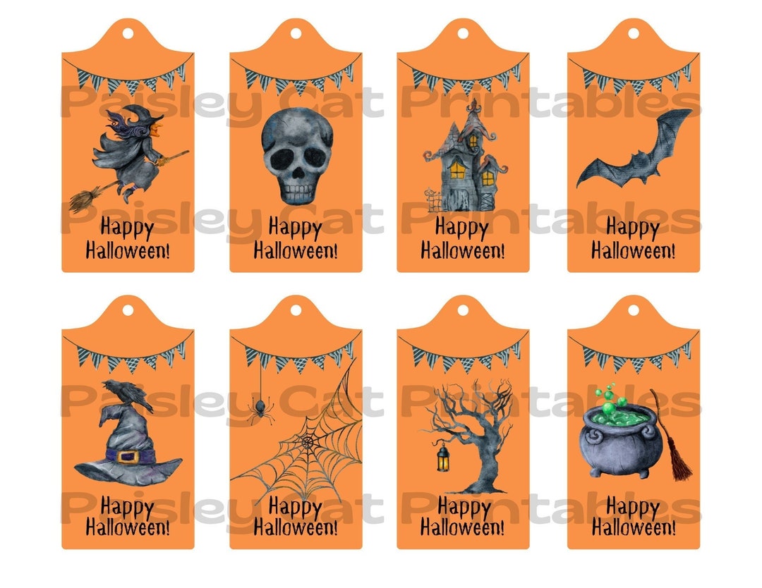 8 HALLOWEEN TAGS, Gift Tags, Happy Halloween, Trick or Treat, Banner ...
