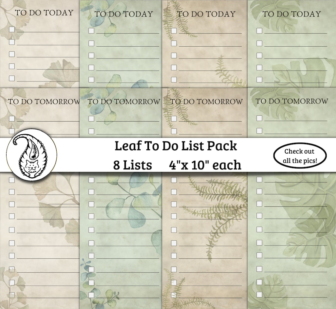 TO DO LISTS Pack, 4 Different Designs, Leaves Instant Download, Print ...
