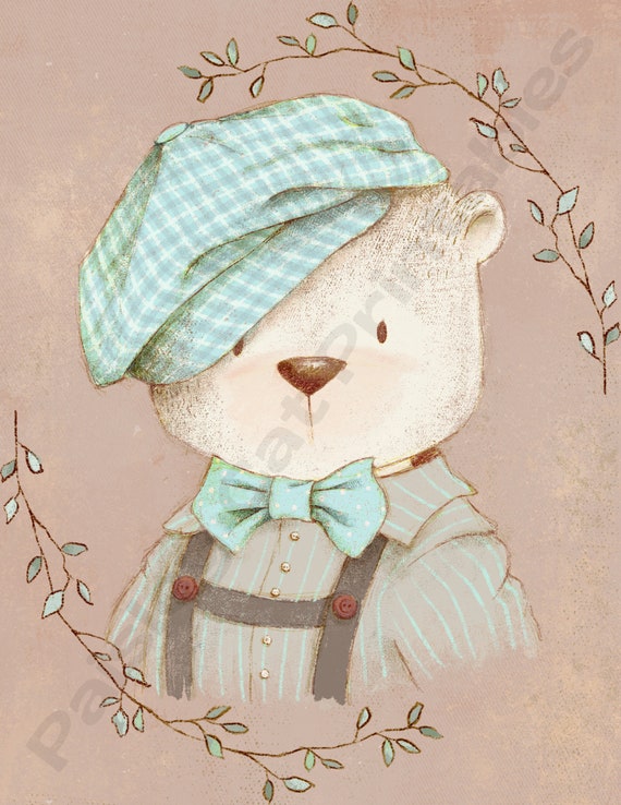 DAPPER BEAR With Cap Watercolor Instant Download Printable - Etsy