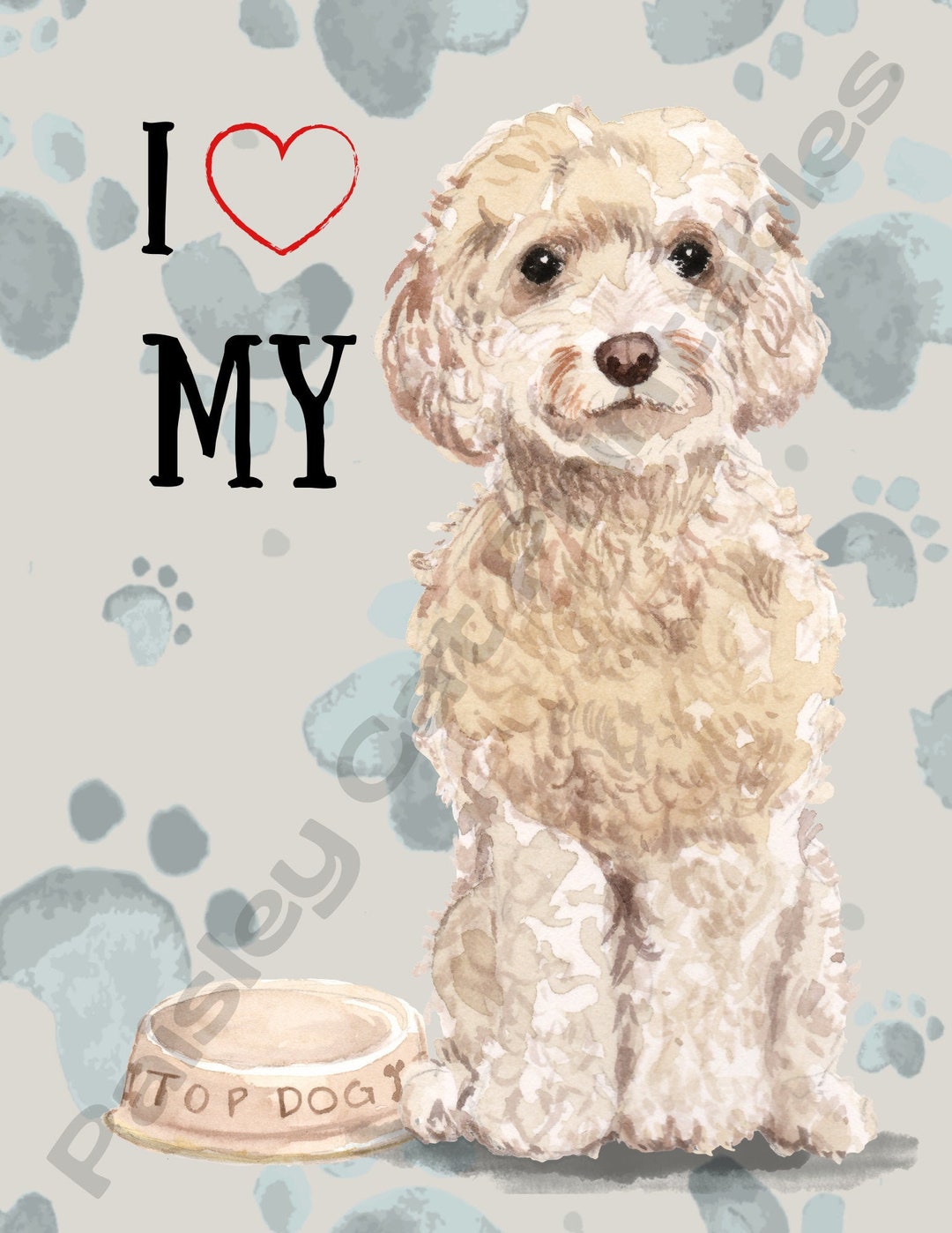I LOVE MY Cockapoo, Champagne Color, Watercolor Dog, Cute Pet Art ...