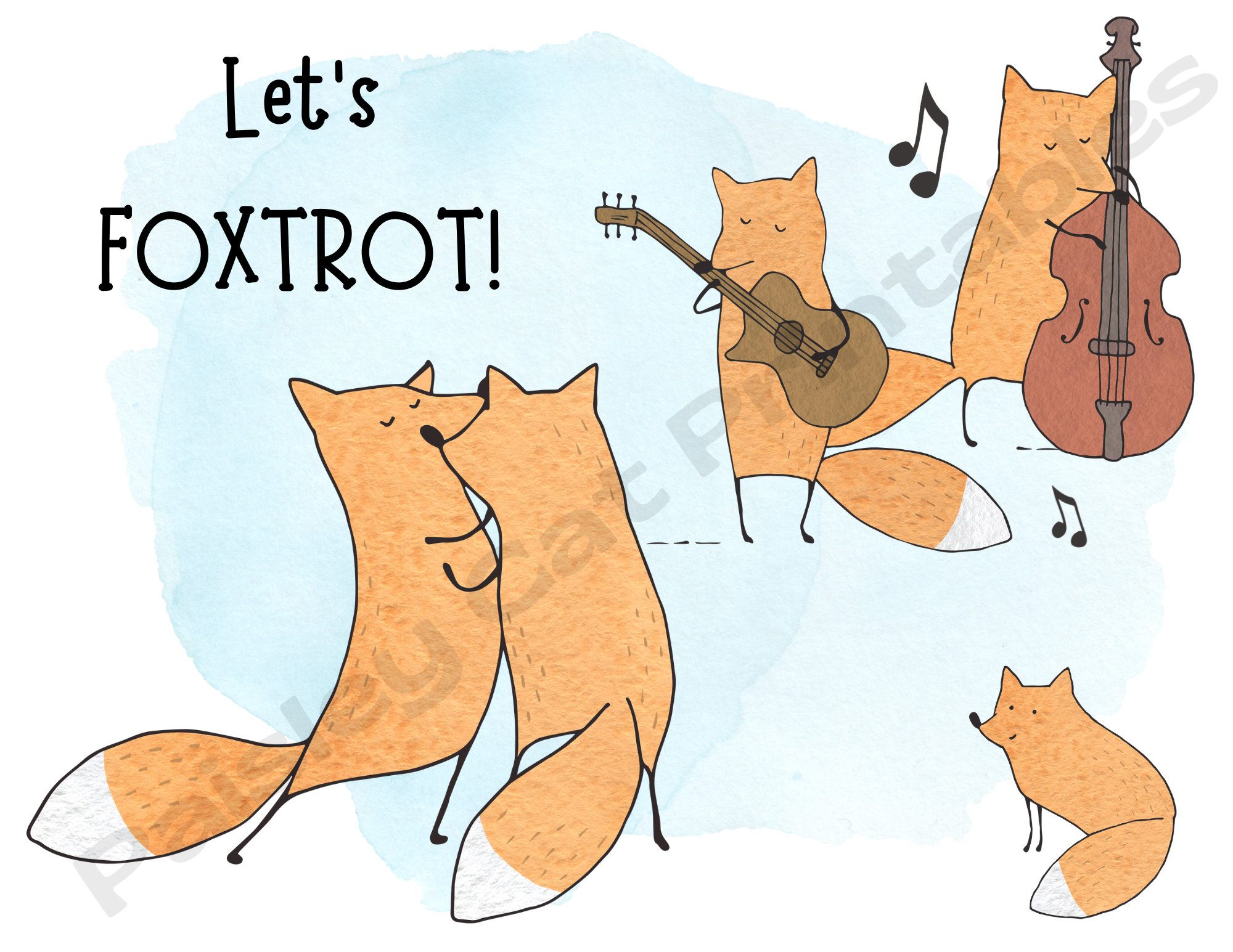 LET'S FOXTROT! Cute Fox Illustration, Dancing Foxes, Music Art, Instant ...