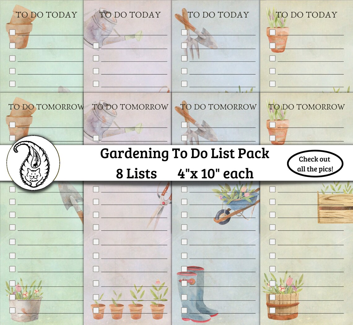TO DO LISTS Pack, 4 Different Designs, Gardening, Instant Download ...