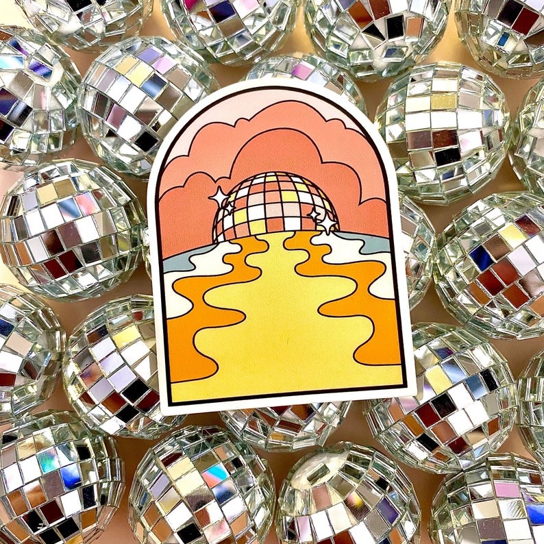 Disco Ball Sunset Sticker, Waterproof Vinyl Decal - Etsy