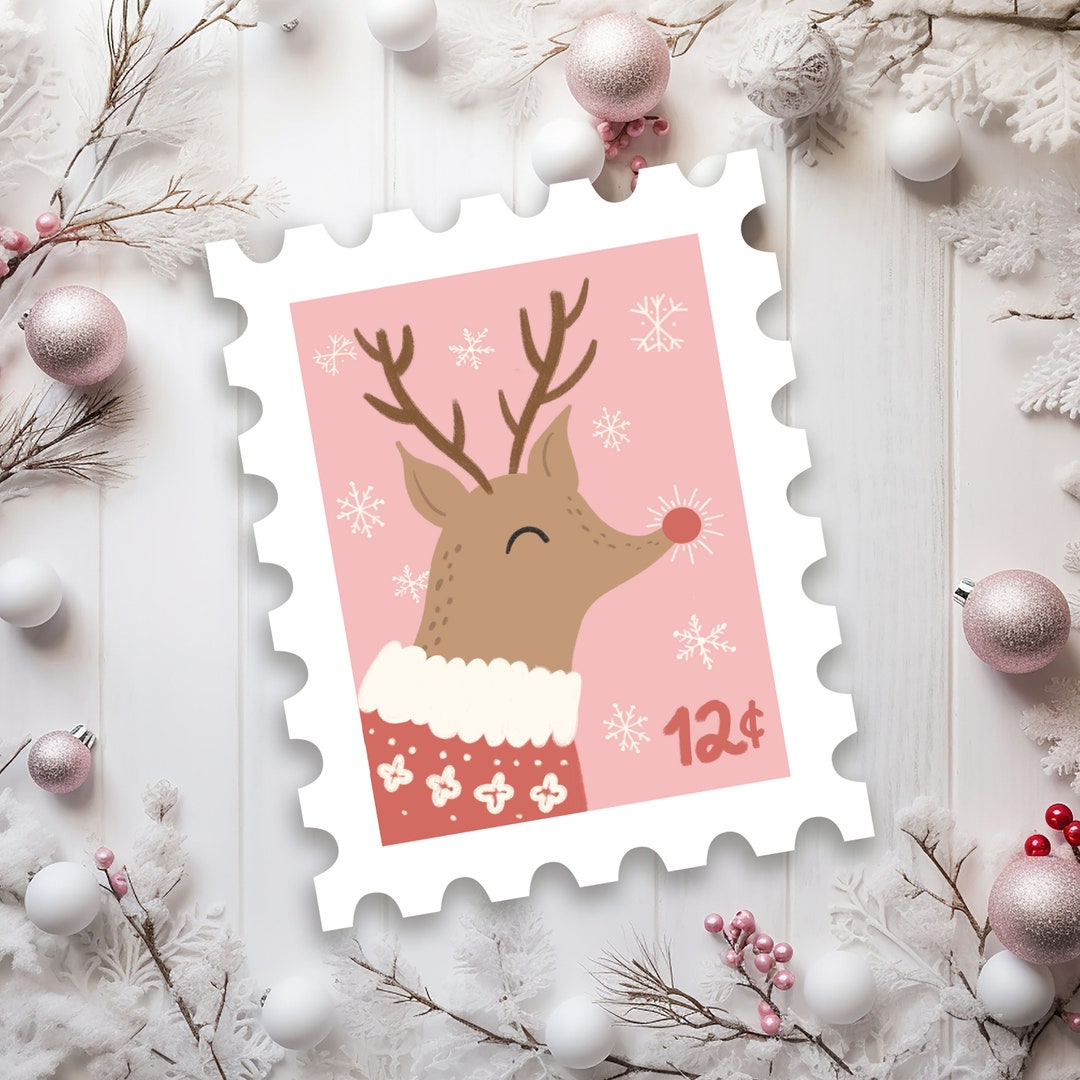 Rudolf the Red Nose Reindeer Christmas Stamp Sticker, Cute and Fun ...
