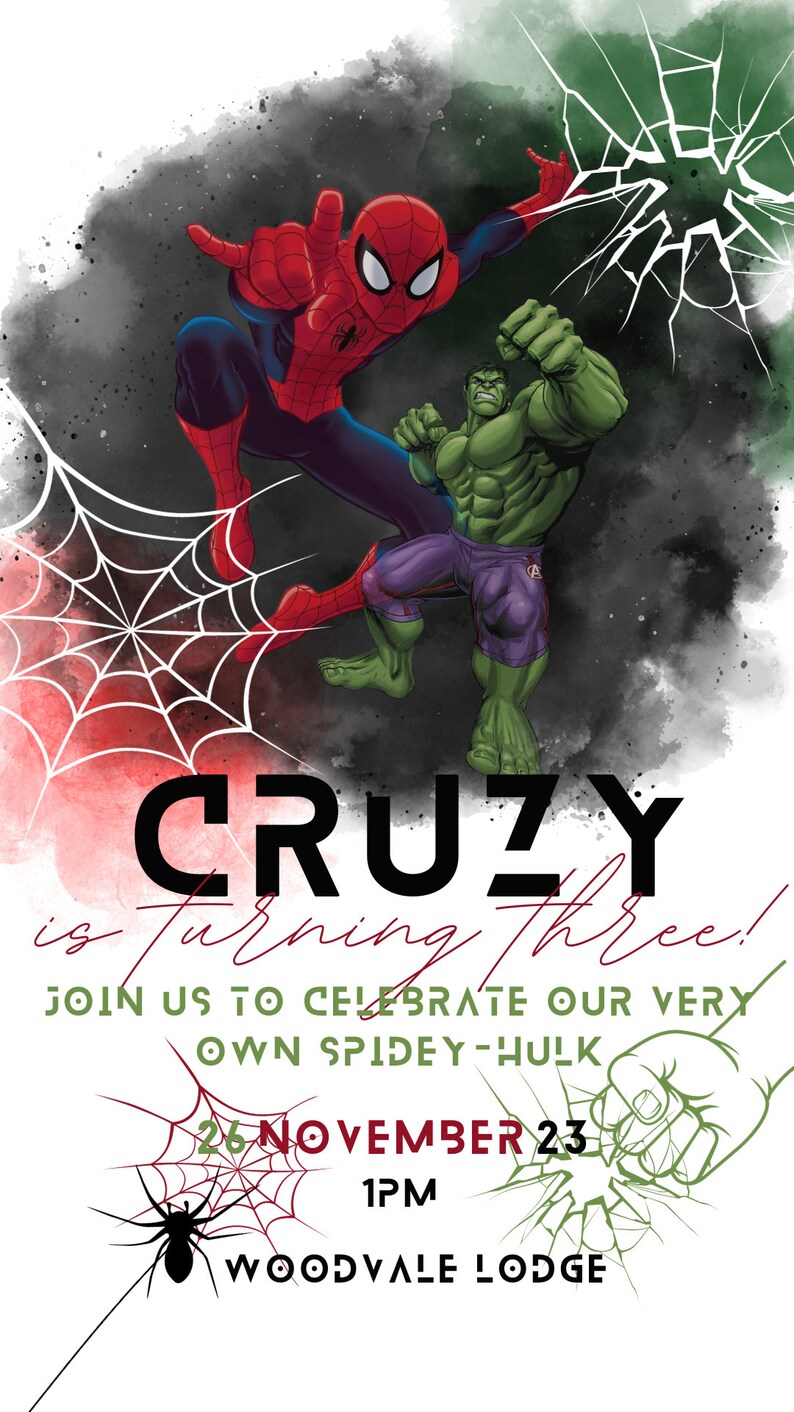 Personalised Digital Party Invite Invitation Spiderman Hulk - Etsy