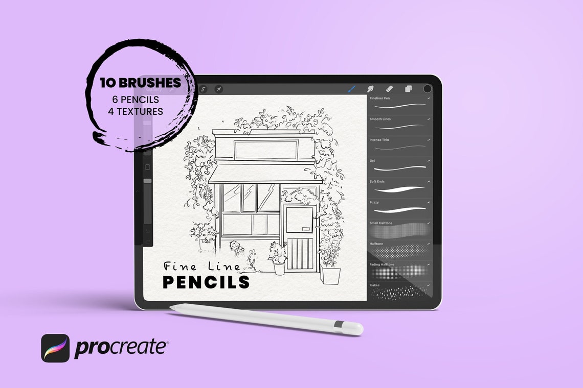 Fine Line Pencils Fine Line Brush Procreate Tools Brushes | Etsy