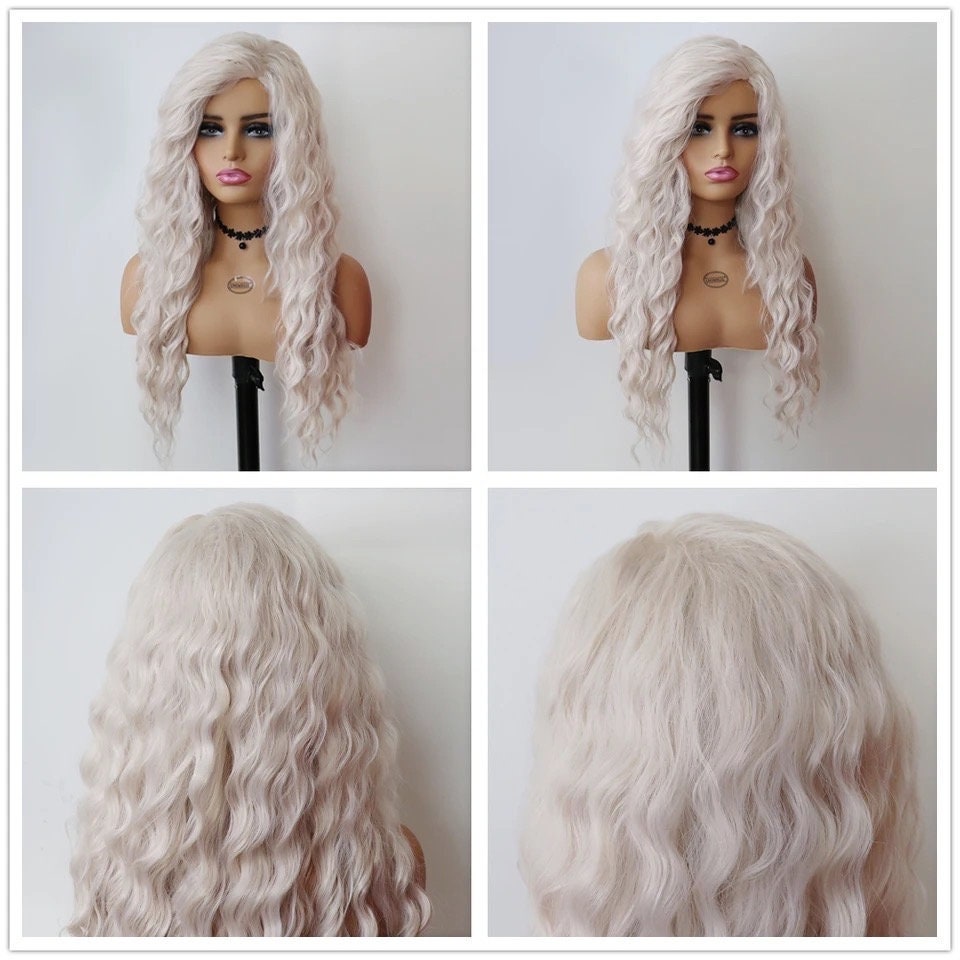 Platinum Blonde Long Curly Hair Wig - Etsy