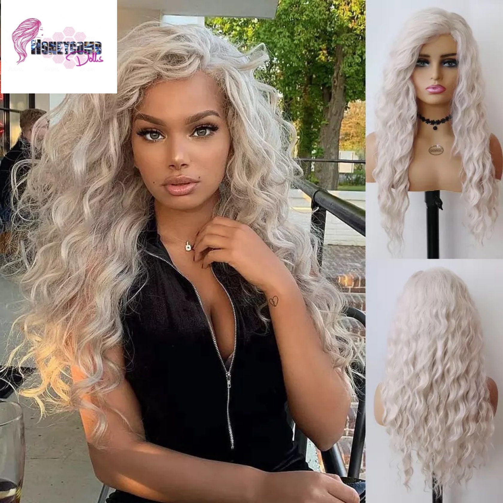 Platinum Blonde Long Curly Hair Wig - Etsy