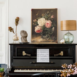 Printable Vintage Painting of a Floral Still Life, Pastel Pink Roses ...