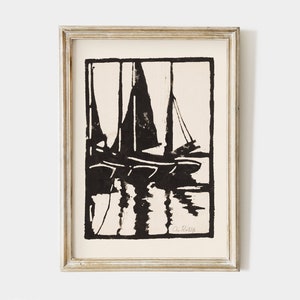 Printable Vintage Block Print of Sailboats Coastal Wall Art - Etsy