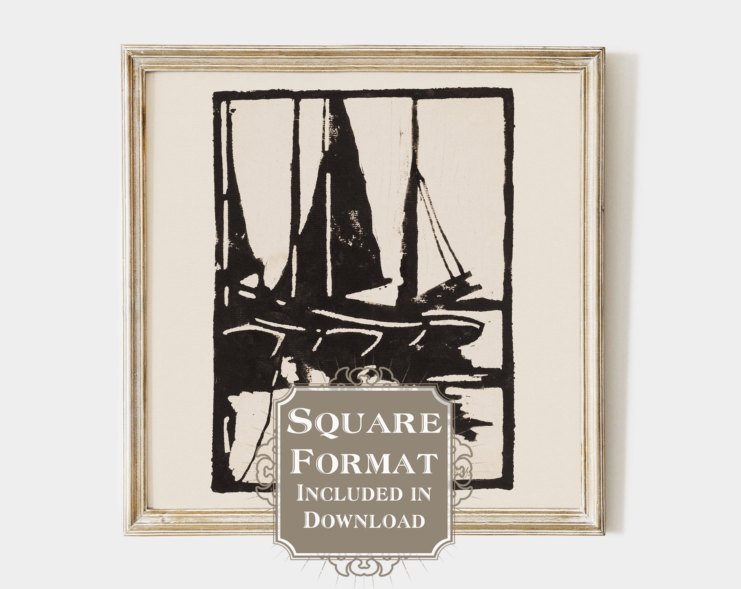 Printable Vintage Block Print of Sailboats Coastal Wall Art - Etsy