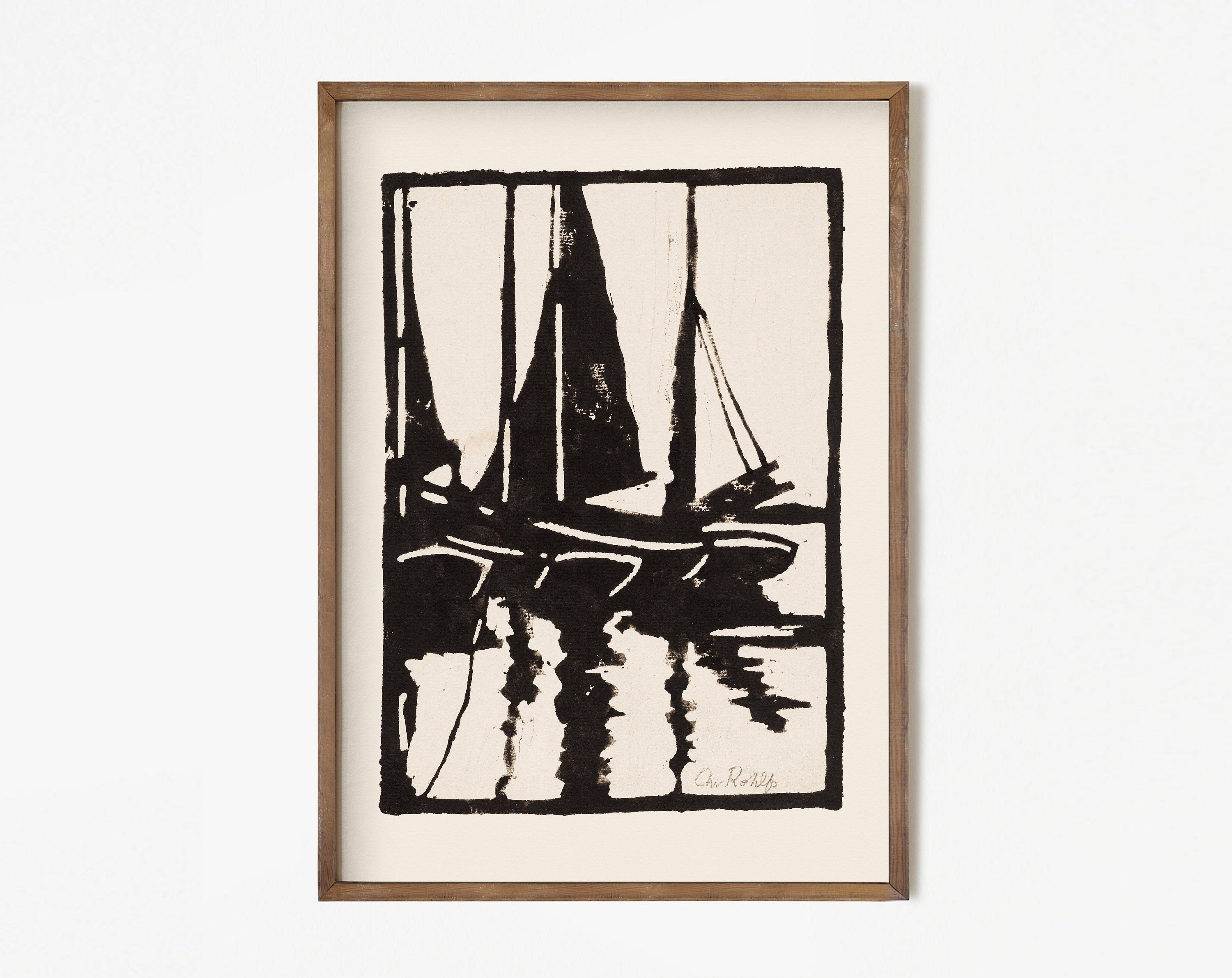 Printable Vintage Block Print of Sailboats Coastal Wall Art - Etsy