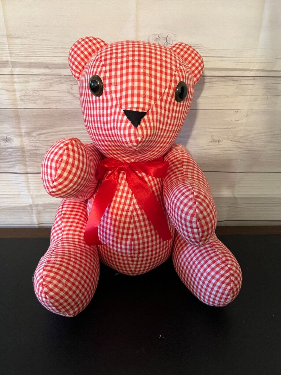 Vintage Teddy Bear Red Plaid Jointed 17" Tall Movable Homemade - Etsy