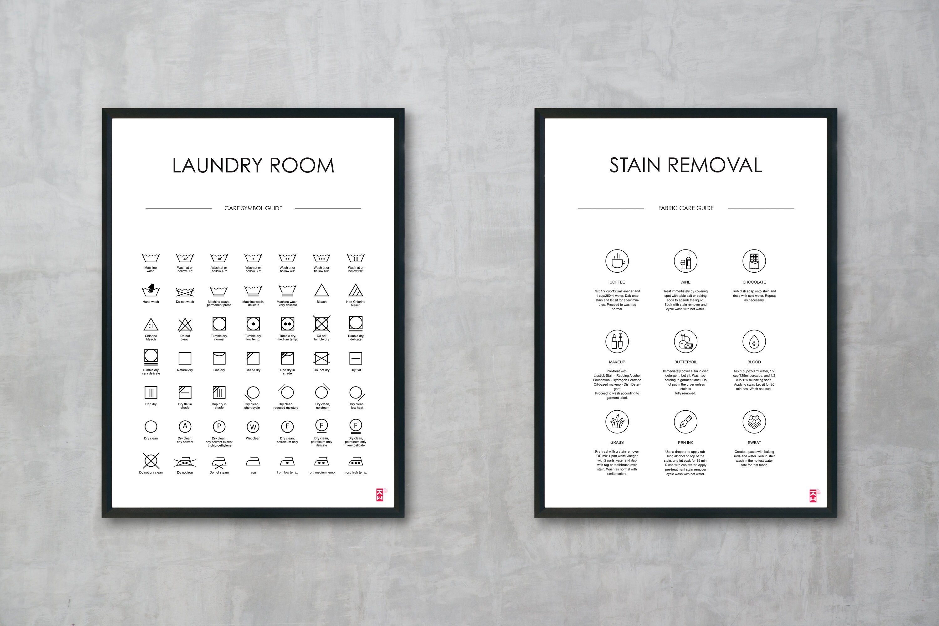 2 SET, Laundry Care Symbol Guide, Stain Removal, Printable Art, Laundry ...