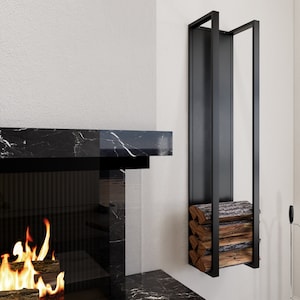 Firewood Rack With Wall Protection Plate Black DISMOUNTED - Etsy UK