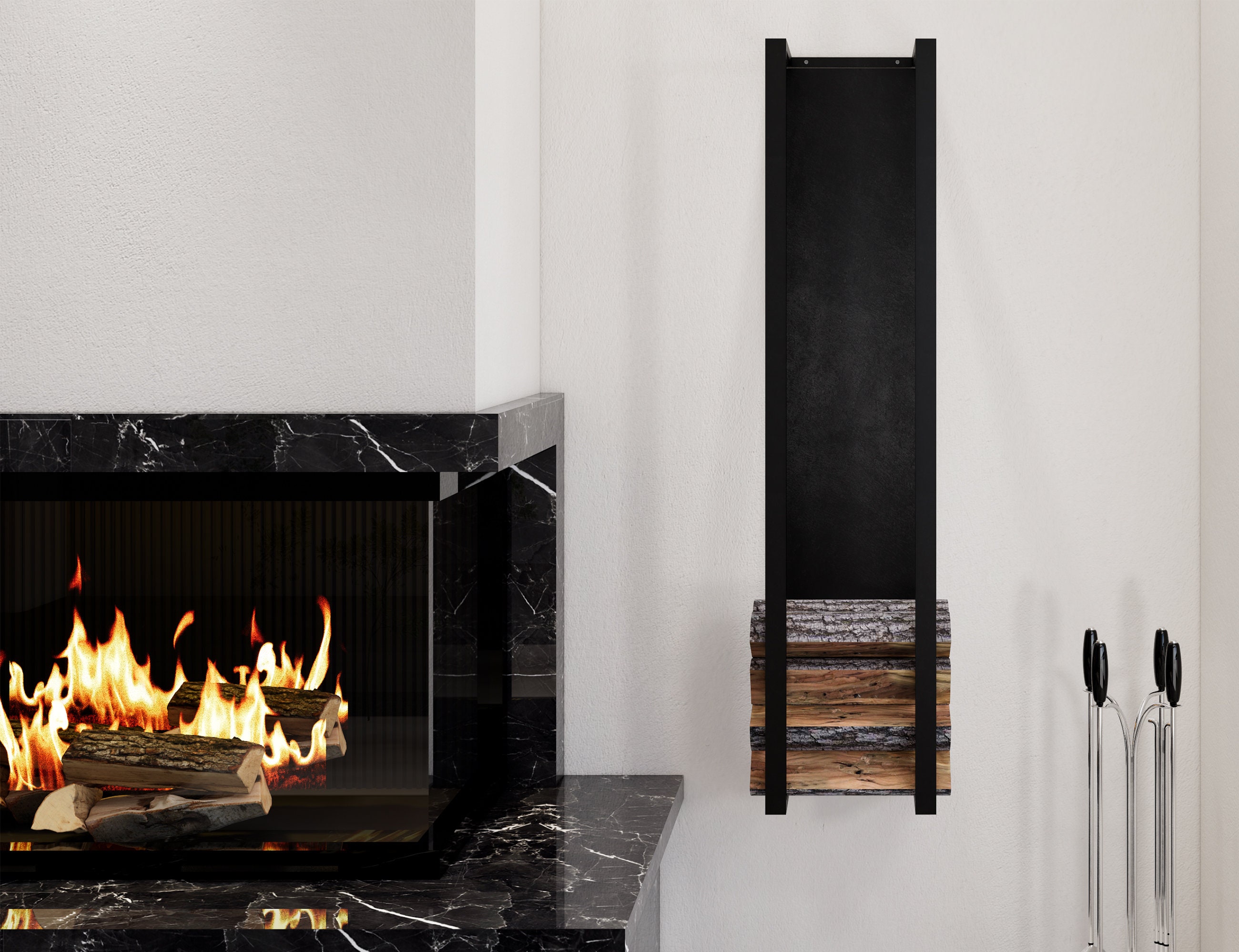 Firewood Rack With Wall Protection Plate | Black, DISMOUNTED - VARIOUS ...