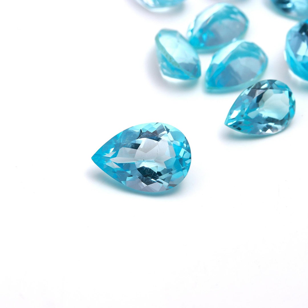 Natural Swiss Blue Topaz Faceted Pear Cut Certified Gemstone for Making ...