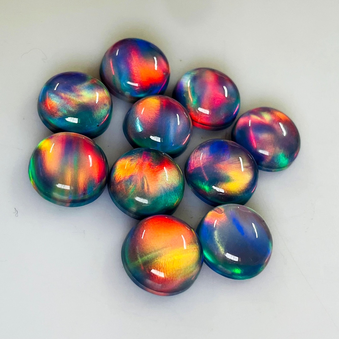 Aurora Opal Gemstone Cabochon: Round Doublet Opal, Handmade Stone ...