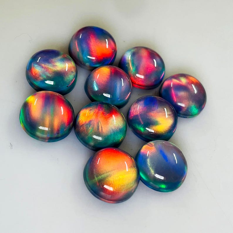Aurora Opal Gemstone Cabochon: Round Doublet Opal, Handmade Stone ...