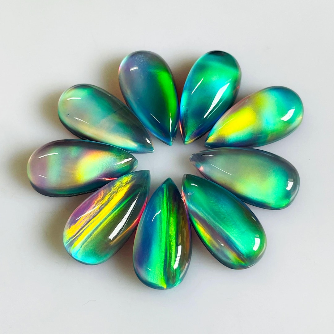 Aurora Opal Gemstone Cabochon: Long Pear Doublet Opal, Handmade Stone ...
