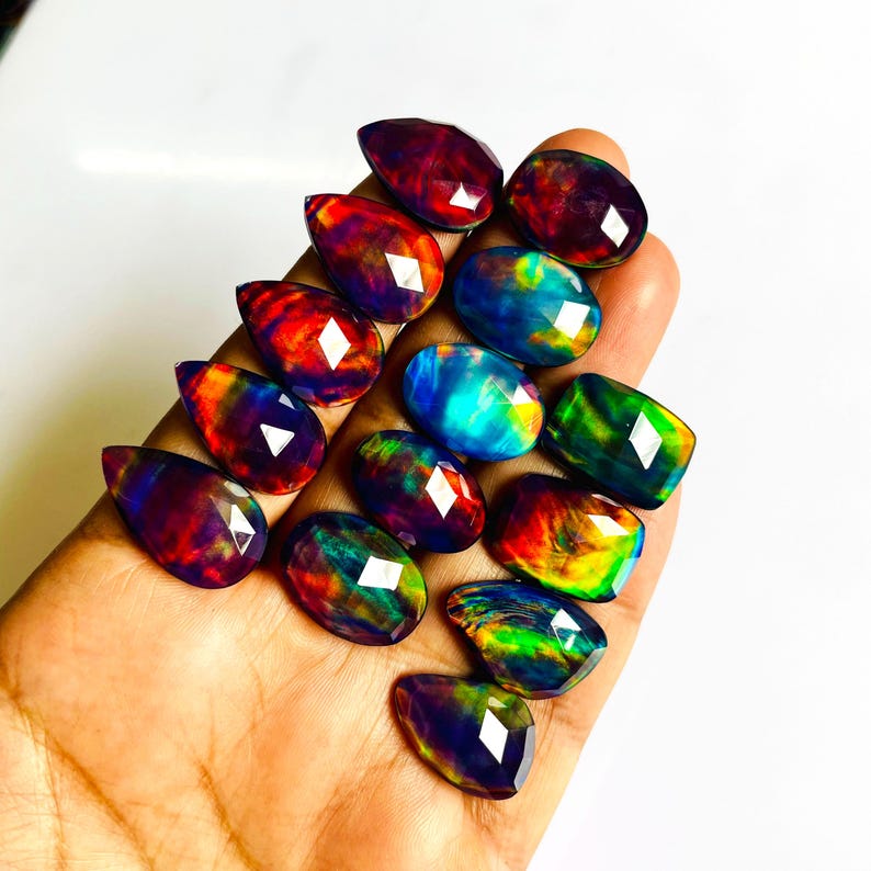 Faceted Aurora Opal Cabochon: Rose Cut Opal Gemstone - Etsy