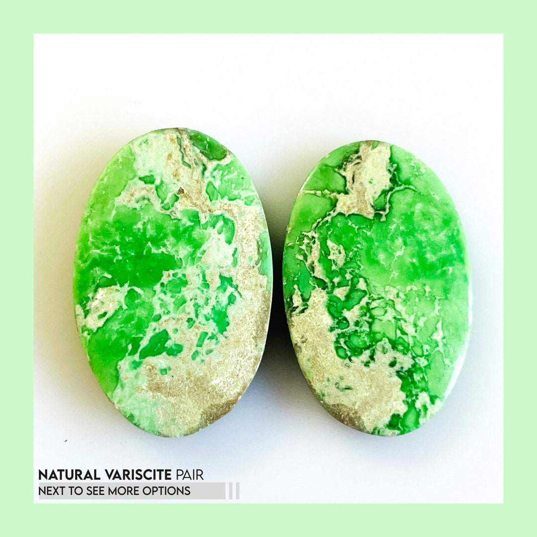 Natural Green Variscite Cabochon Pair, Handmade Matched Loose Gemstones ...