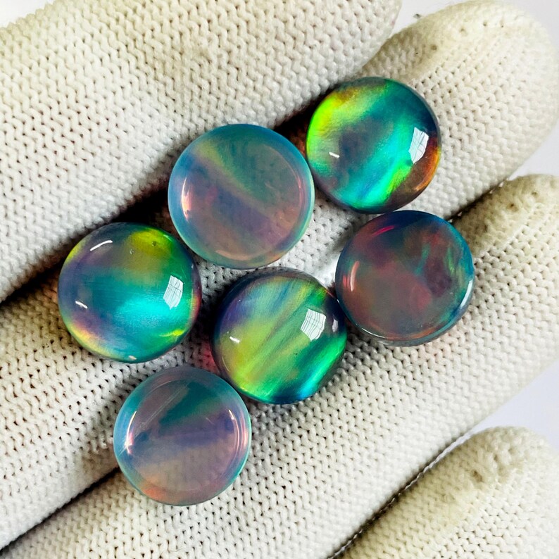 Aurora Opal Gemstone Cabochon: Round Doublet Opal, Handmade Stone ...