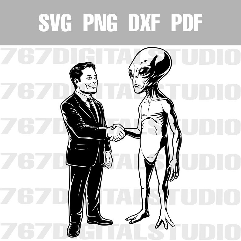 Elon Musk Alien Illustration SVG Png Pdf Dxf Vector Files Clip Art ...