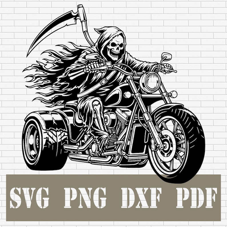Grim Reaper Trike Motorcycle SVG DXF PNG Pdf – Biker Skeleton Reaper ...