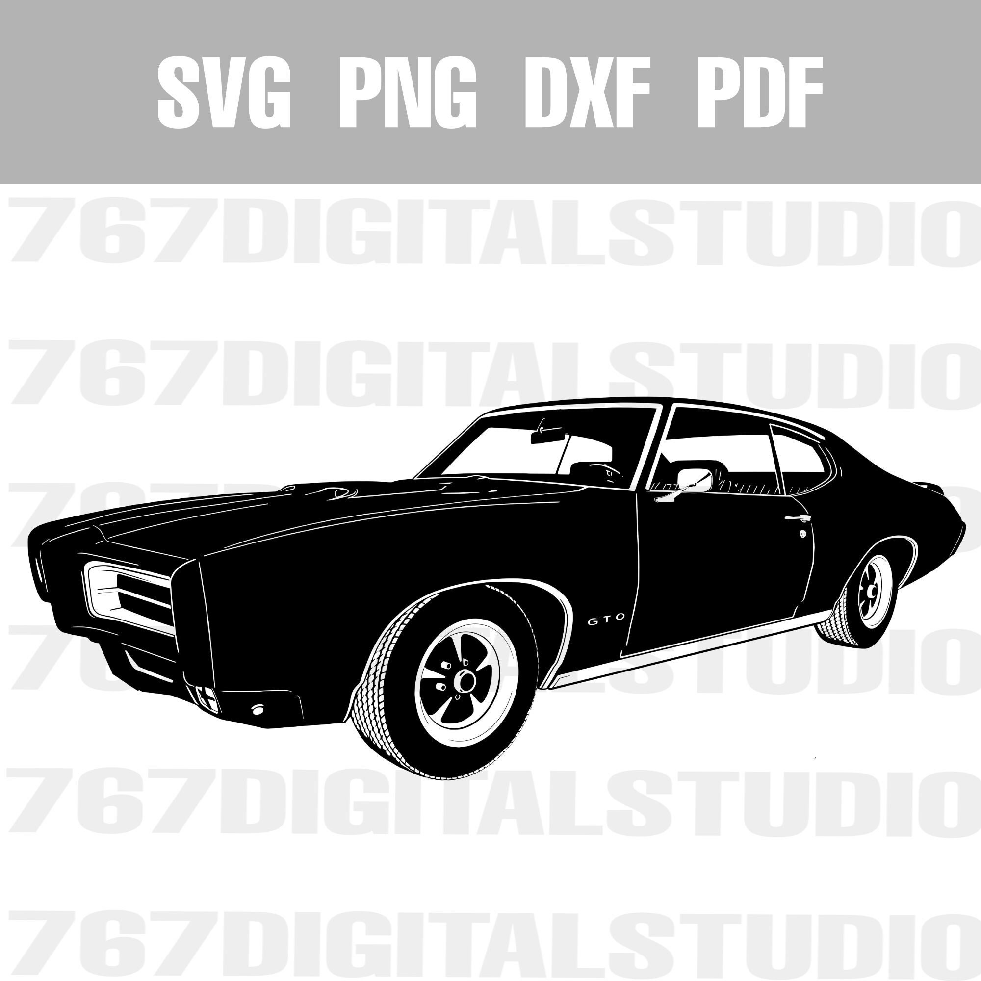 Pontiac GTO Vector Graphic Svg Dxf Png Pdf Classic Car Illustration for ...