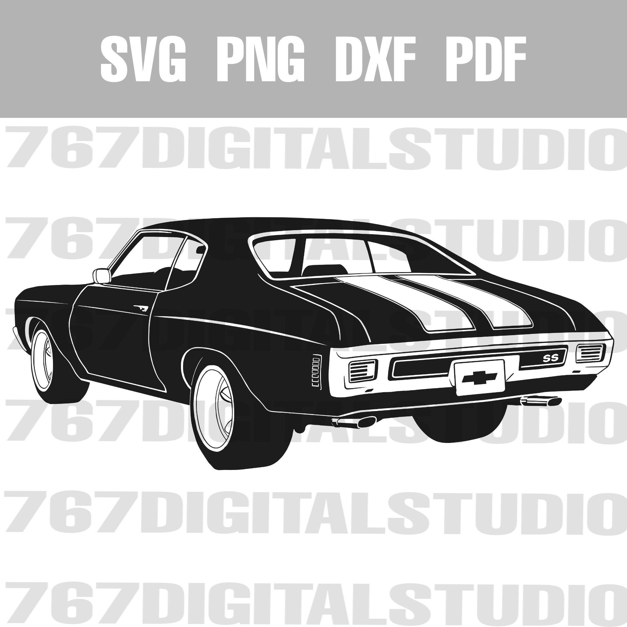 1970 Chevelle Malibu SS 454, Classic American Muscle Car, Vector Art ...