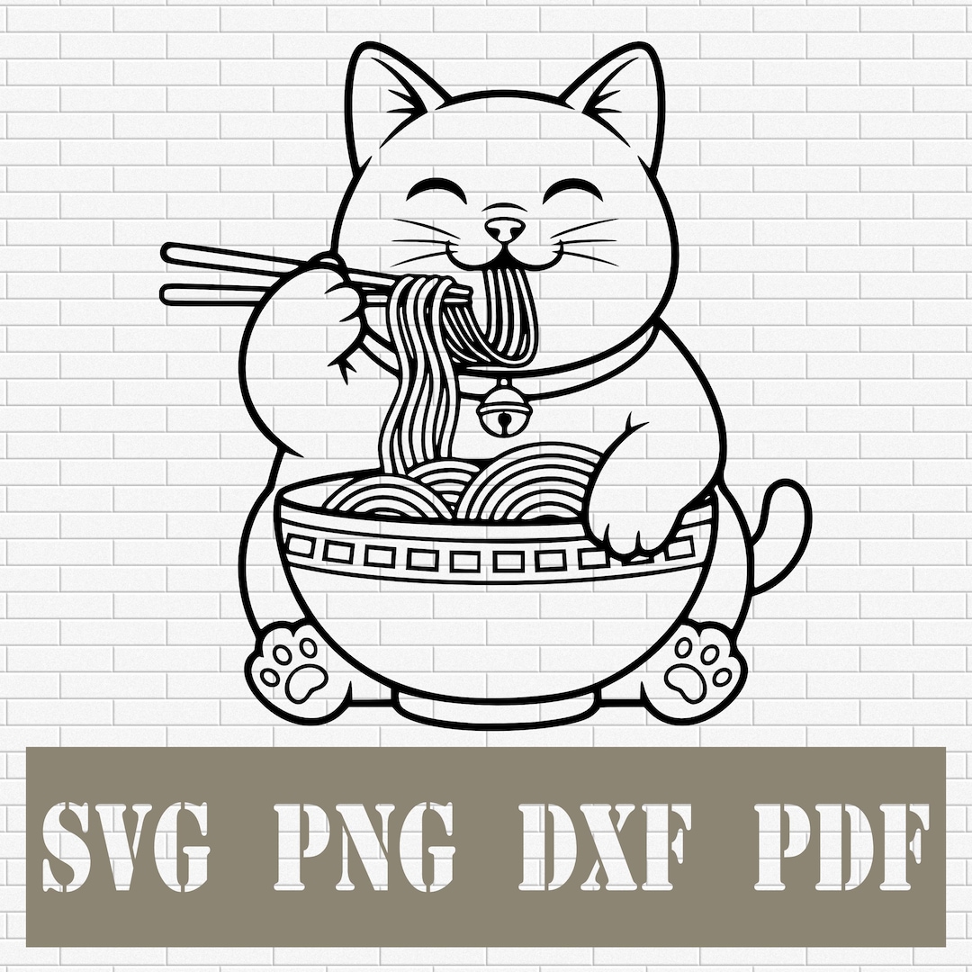 Ramen Lucky Cat SVG | Maneki Neko Noodles Cut File | Kawaii Japanese ...