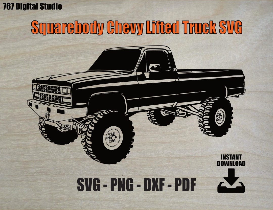 Squarebody Chevy K10 Lifted Truck SVG | 1973-1987 4×4 Pickup Vector ...