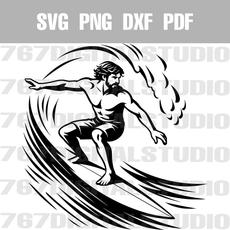 Wave Surfer SVG Png Pdf Dxf Vector Files Clip Art Printable Laser Cut ...