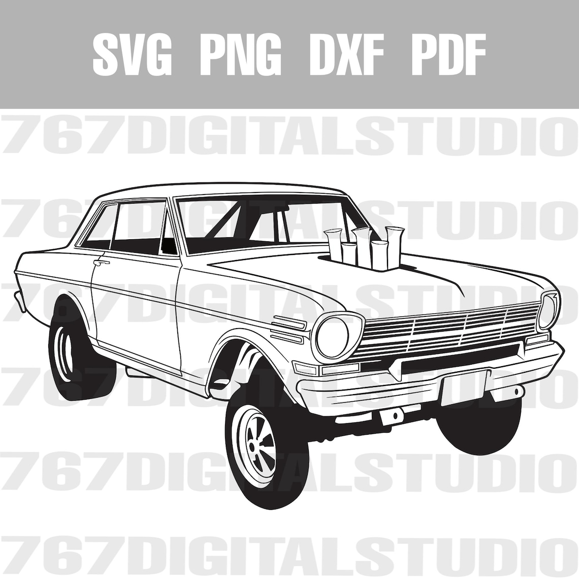 Chevy Nova Gasser Drag Car SVG Png Dxf Pdf Automotive Vector Files Clip ...