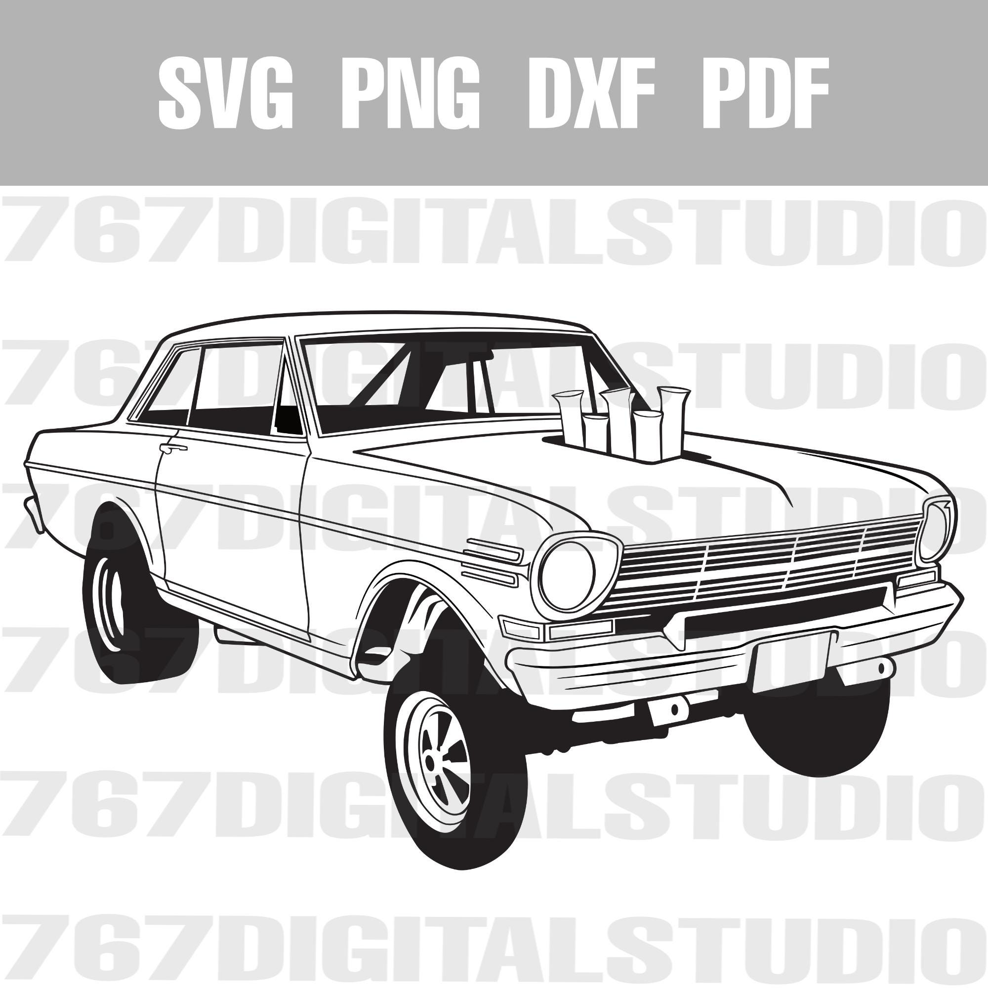 Chevy Nova Gasser Drag Car SVG Png Dxf Pdf Automotive Vector Files Clip ...