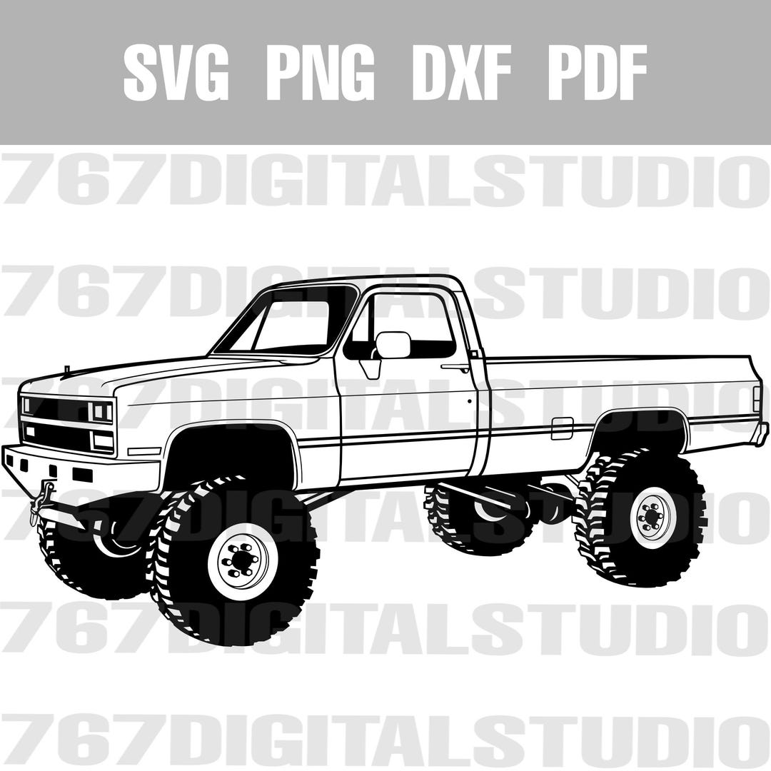 Vintage Squarebody Lifted 4x4 Truck SVG Dxf Png Pdf Illustration - Clip ...