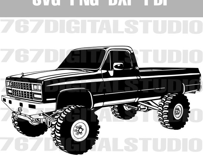 Squarebody Chevy K10 Lifted Truck SVG | 1973-1987 4×4 Pickup Vector ...