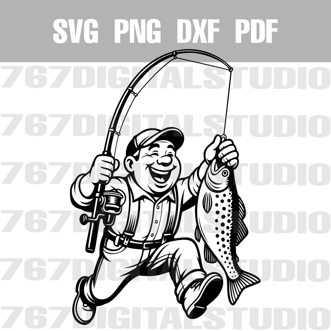 Happy Fisherman's Catch SVG Png Pdf Dxf Vector Files Clip Art Printable ...