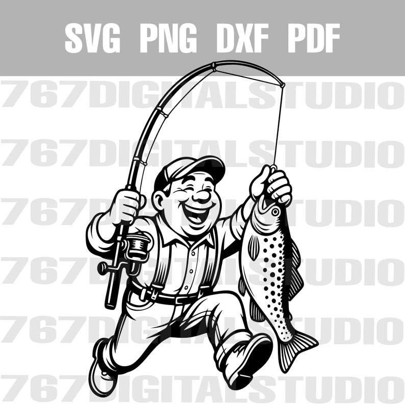 Happy Fisherman's Catch SVG Png Pdf Dxf Vector Files Clip Art Printable ...