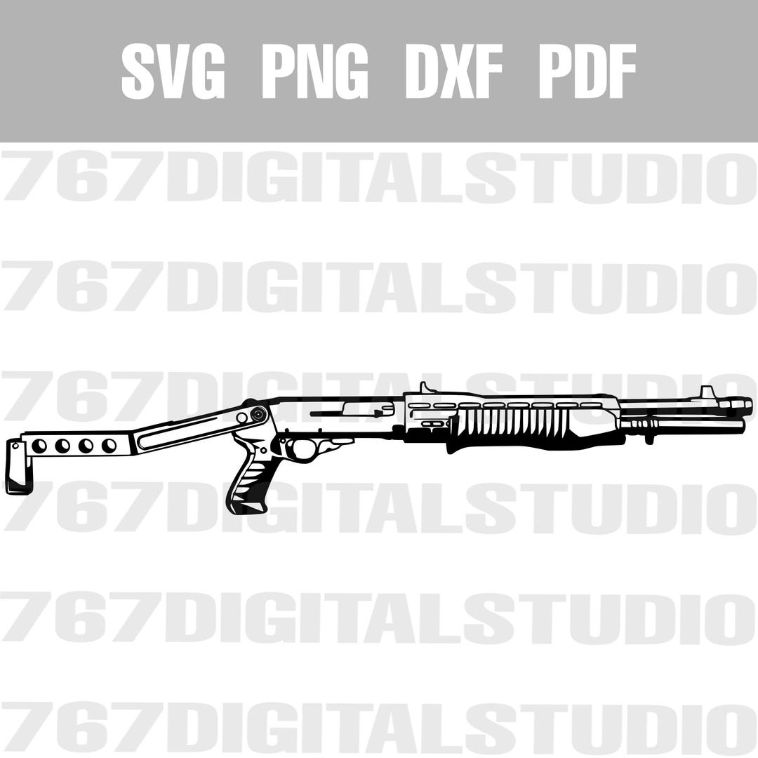 Combat Shotgun Vector Art Illustration, Svg Dxf Png Pdf - for Print on ...