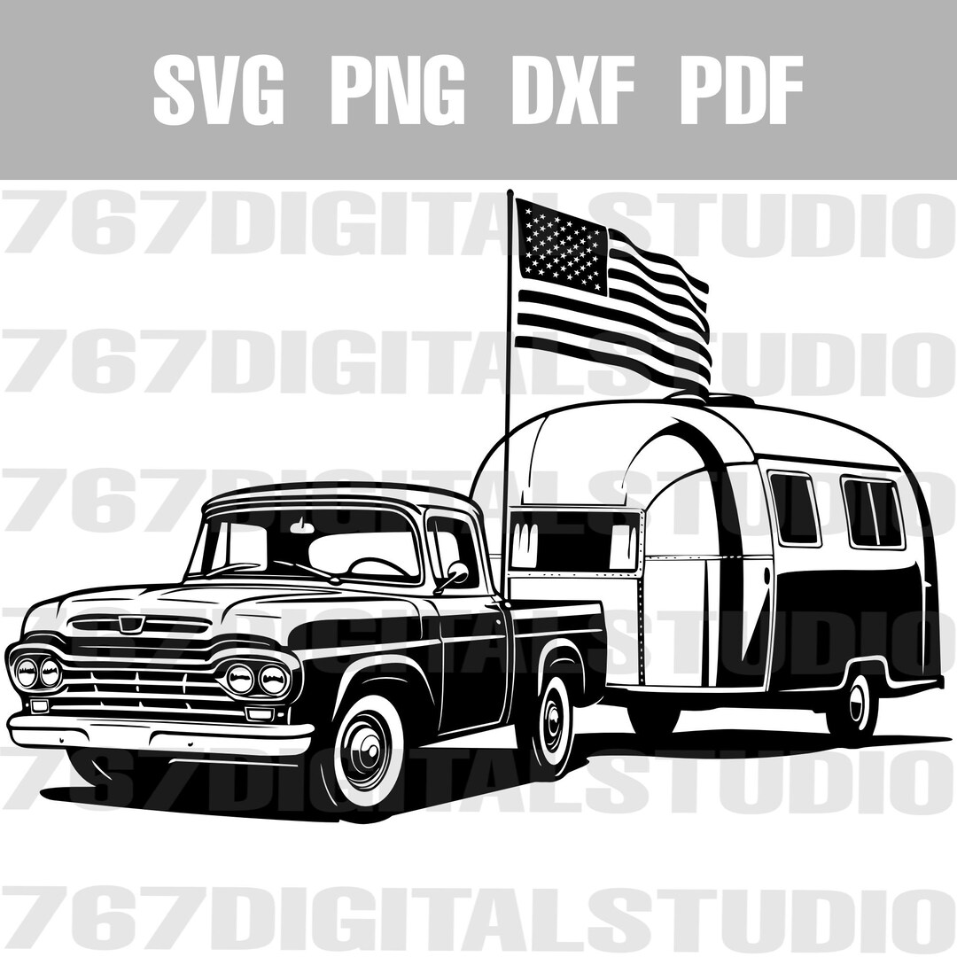Vintage Truck Camper SVG | Classic Pickup Trailer Clip Art | DXF PNG ...