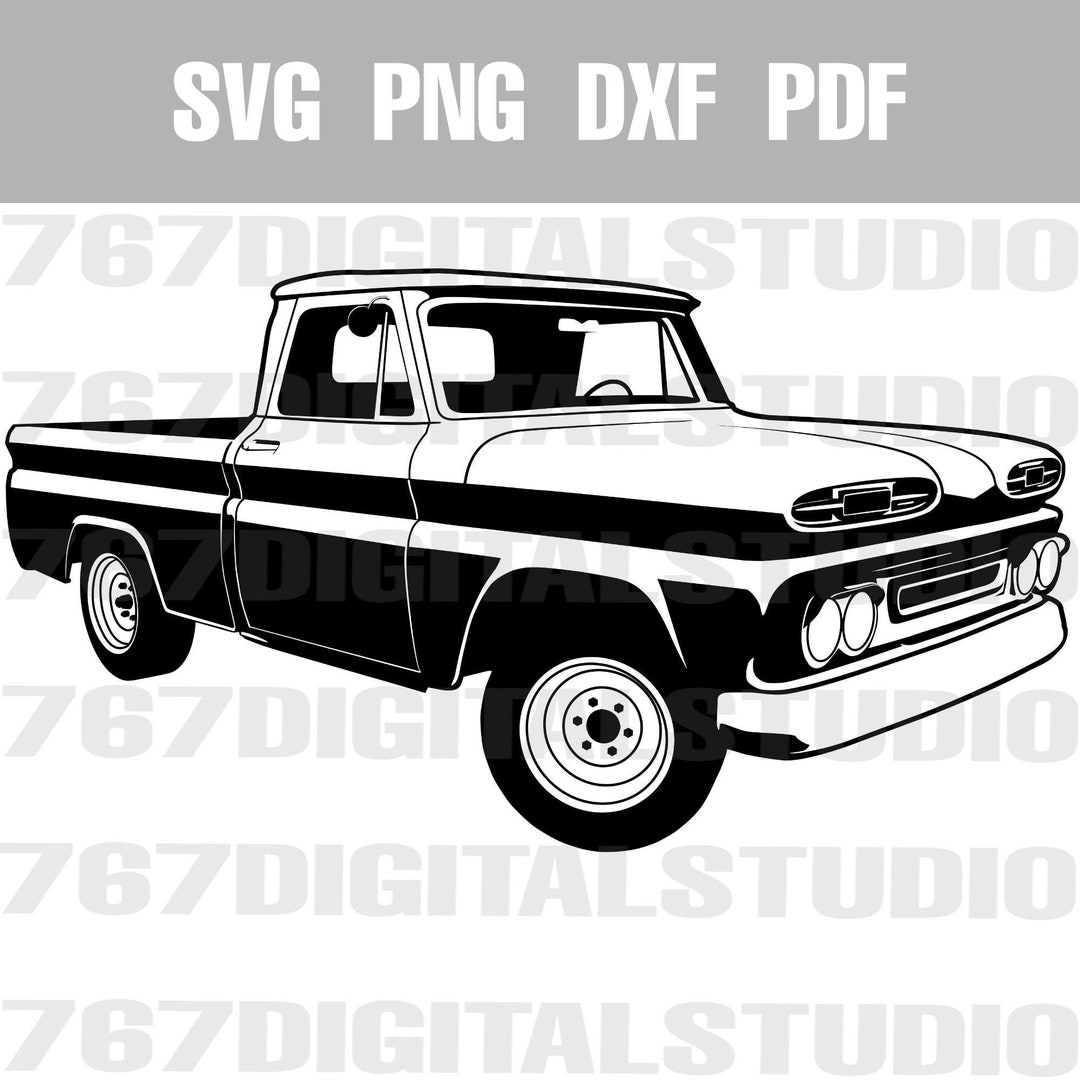 1961 Chevy C10 Pickup Truck SVG | Classic Vintage Line Art | Dxf Png ...