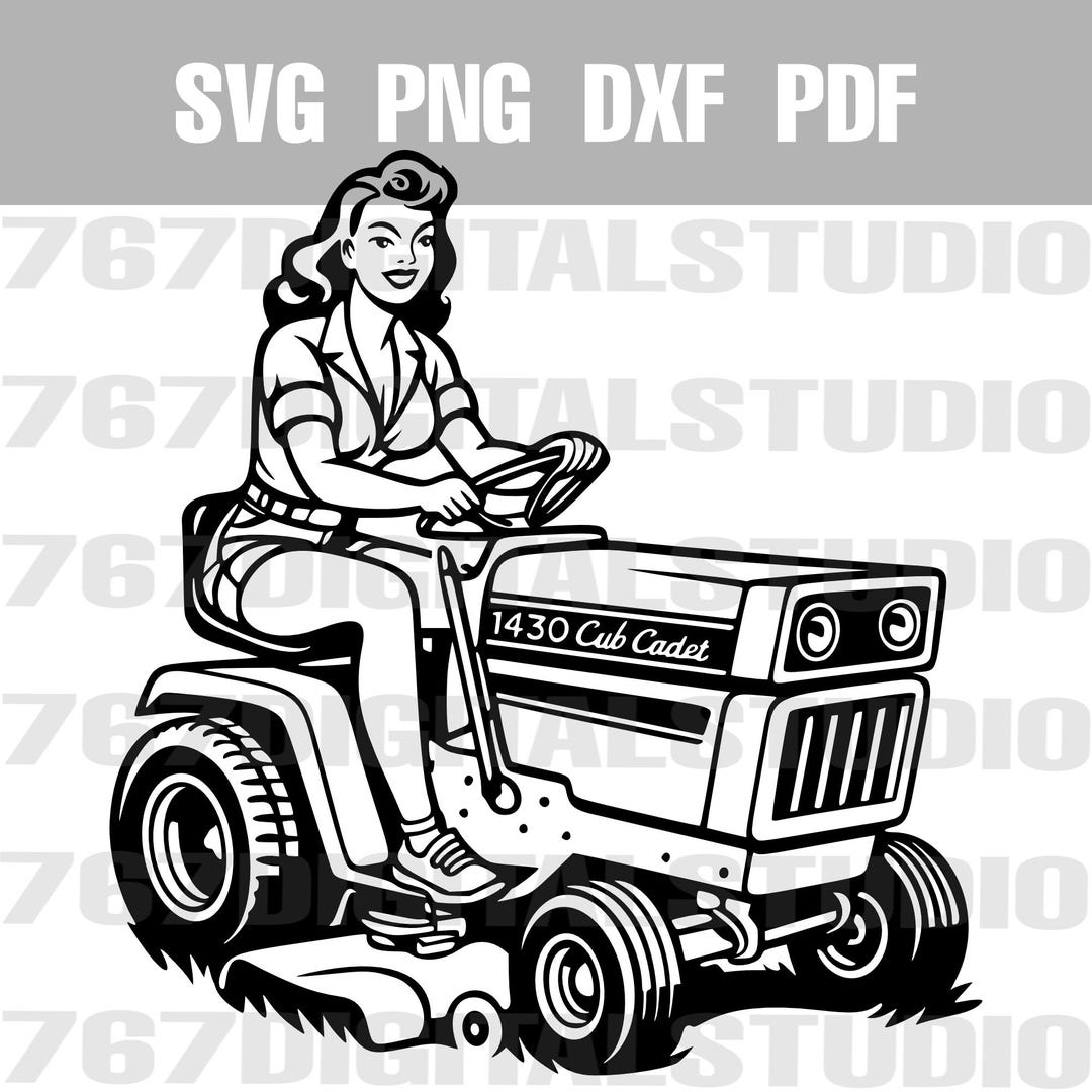 Pinup Girl Mower SVG | Retro Lawn Tractor Clip Art | DXF PNG Pdf Vector ...