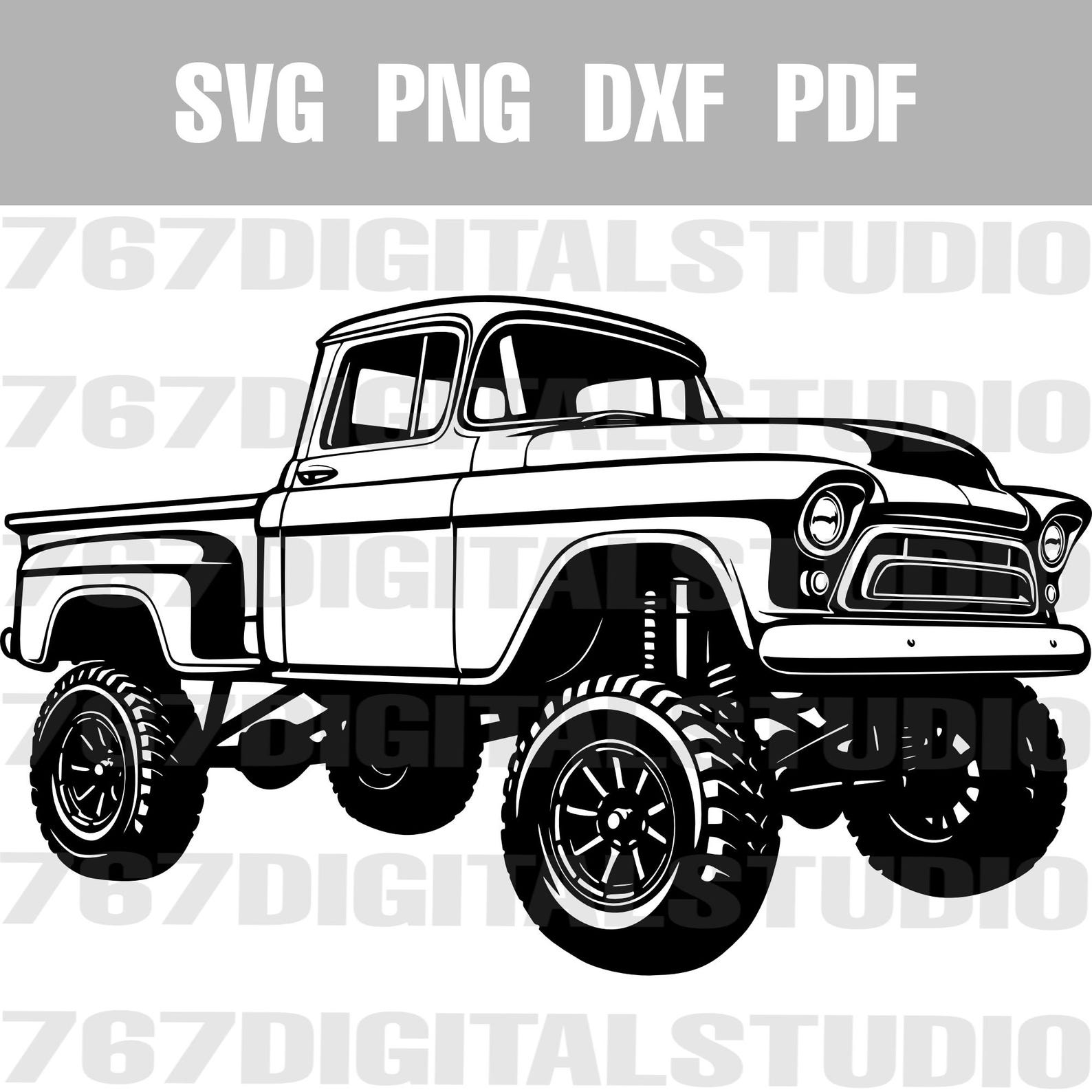 1957 Chevy Apache Lifted Truck SVG | Classic 4×4 Off-road Clip Art ...