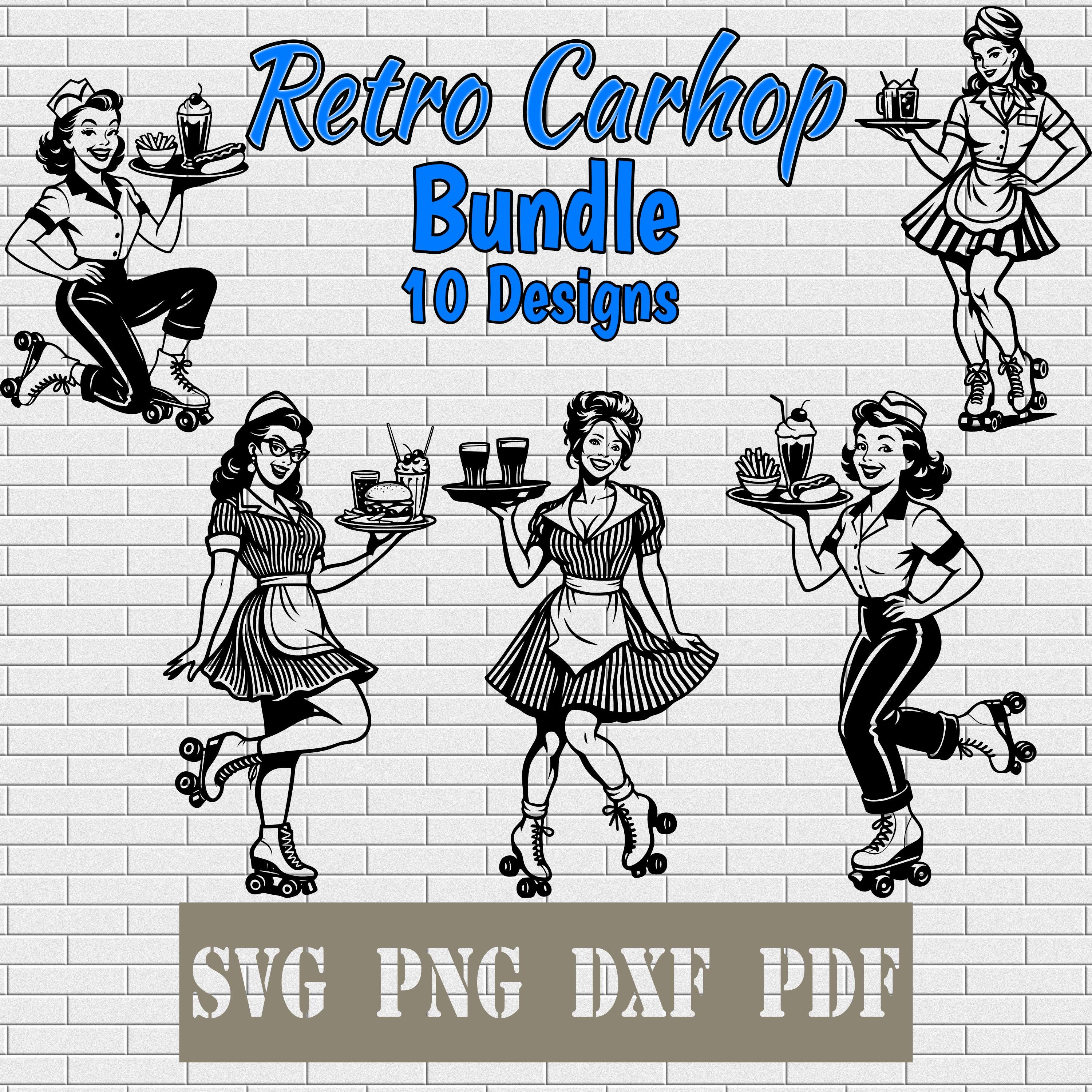 Retro 50s Carhop SVG Bundle – 10 Roller-skate Waitress Designs • PNG ...