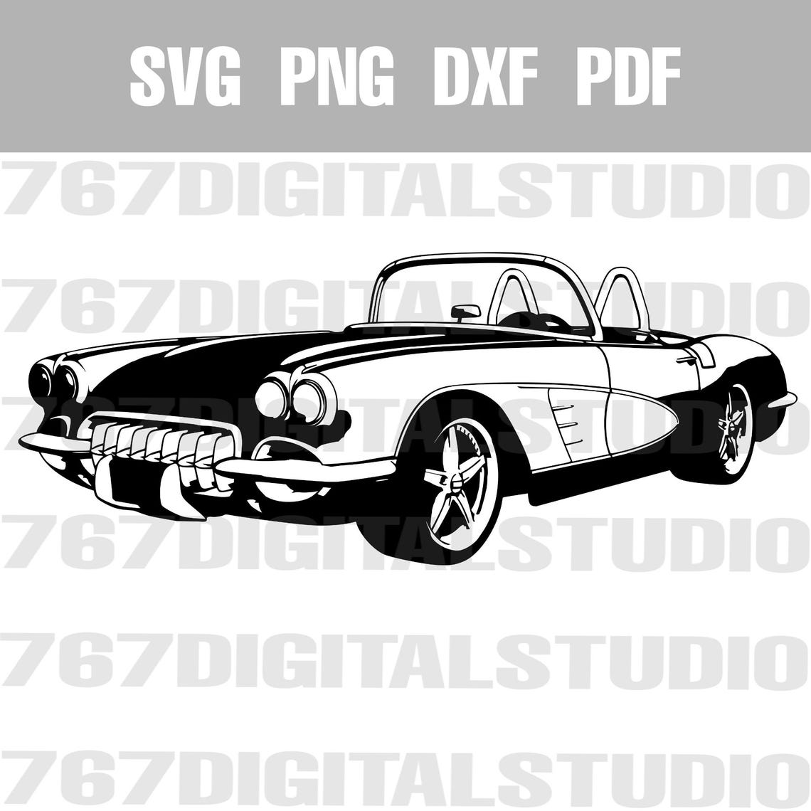 1959 Corvette Convertible SVG | Classic C1 Chevy Sports Car Vector ...