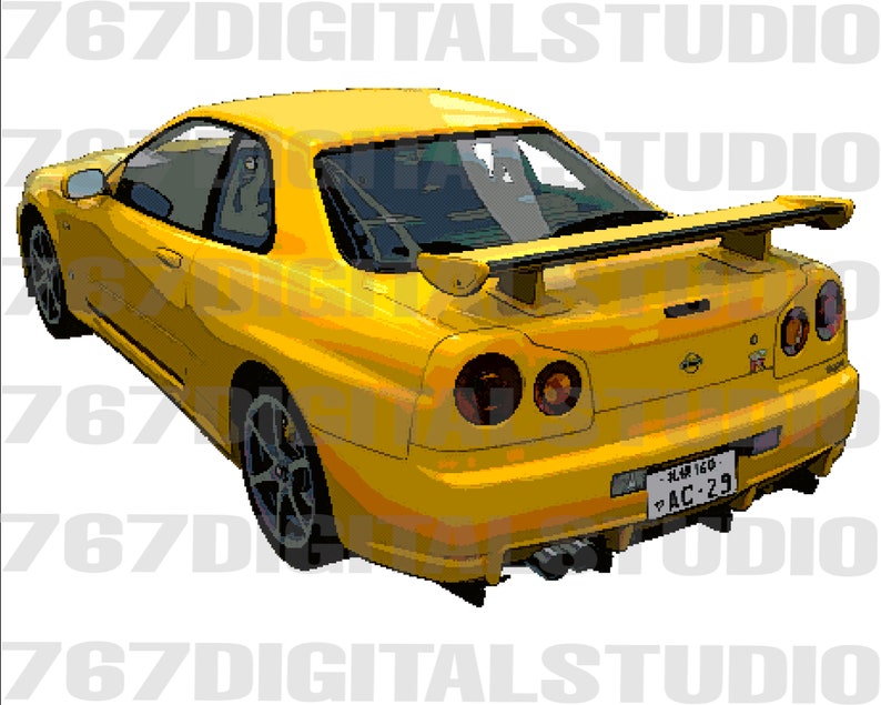 Nissan Skyline GTR R34 Pixel Art Set PNG Bundle Clip Art Digital ...